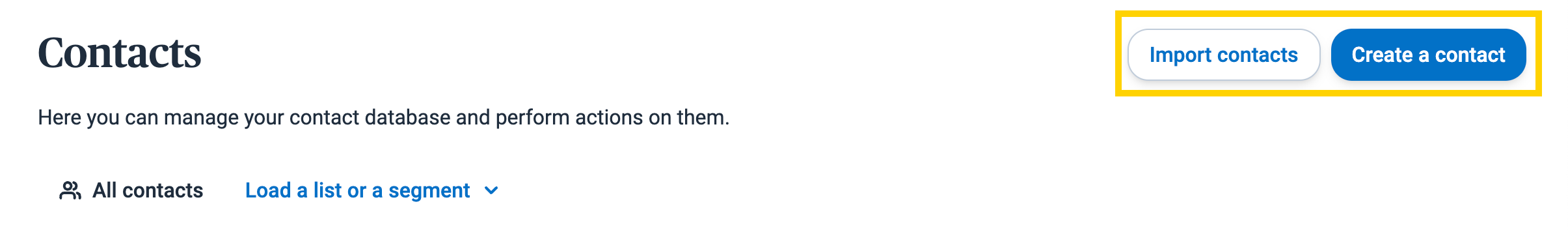 Overview of the Contacts page – Brevo