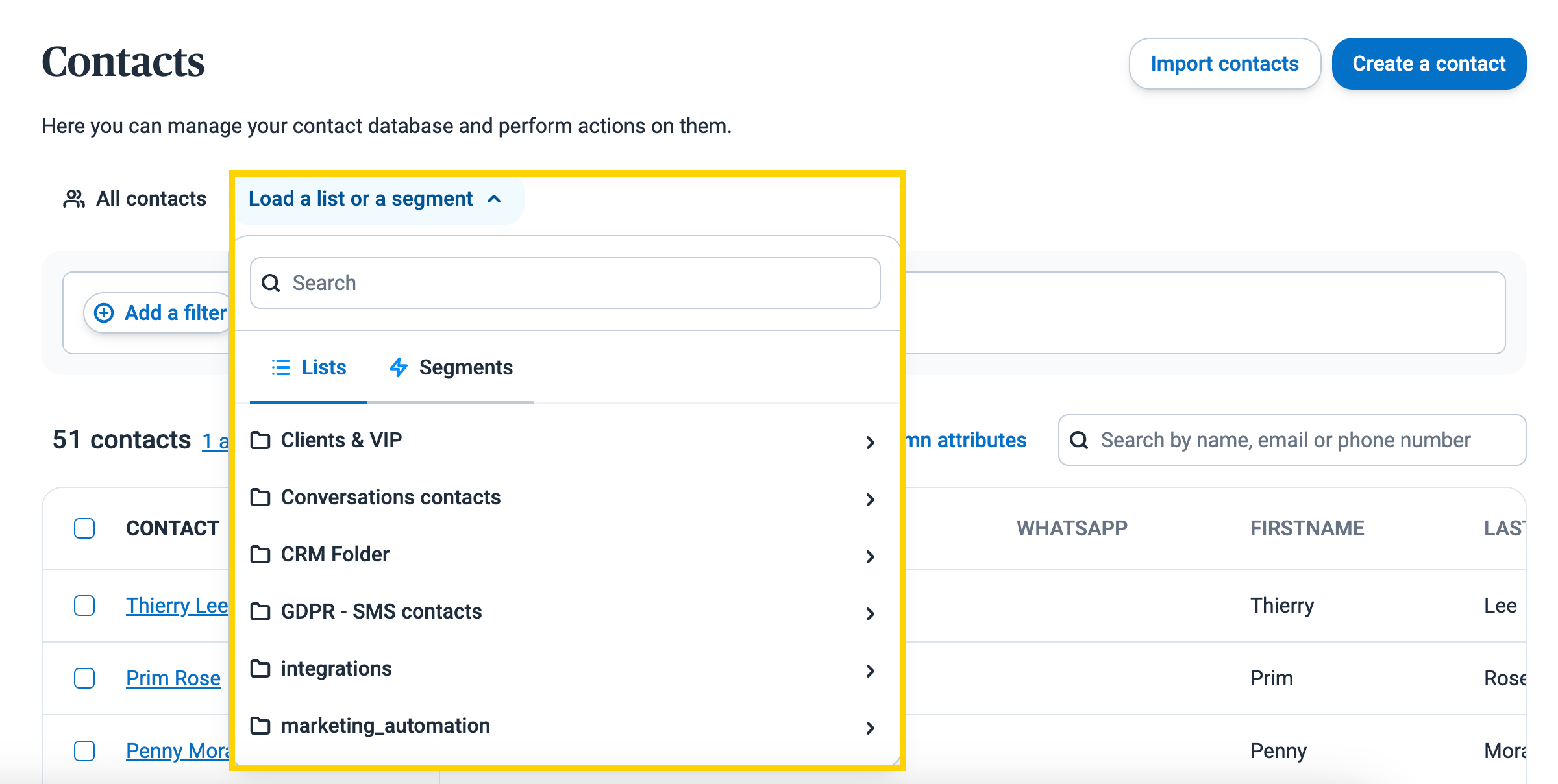 Search for contacts – Brevo - Help Center