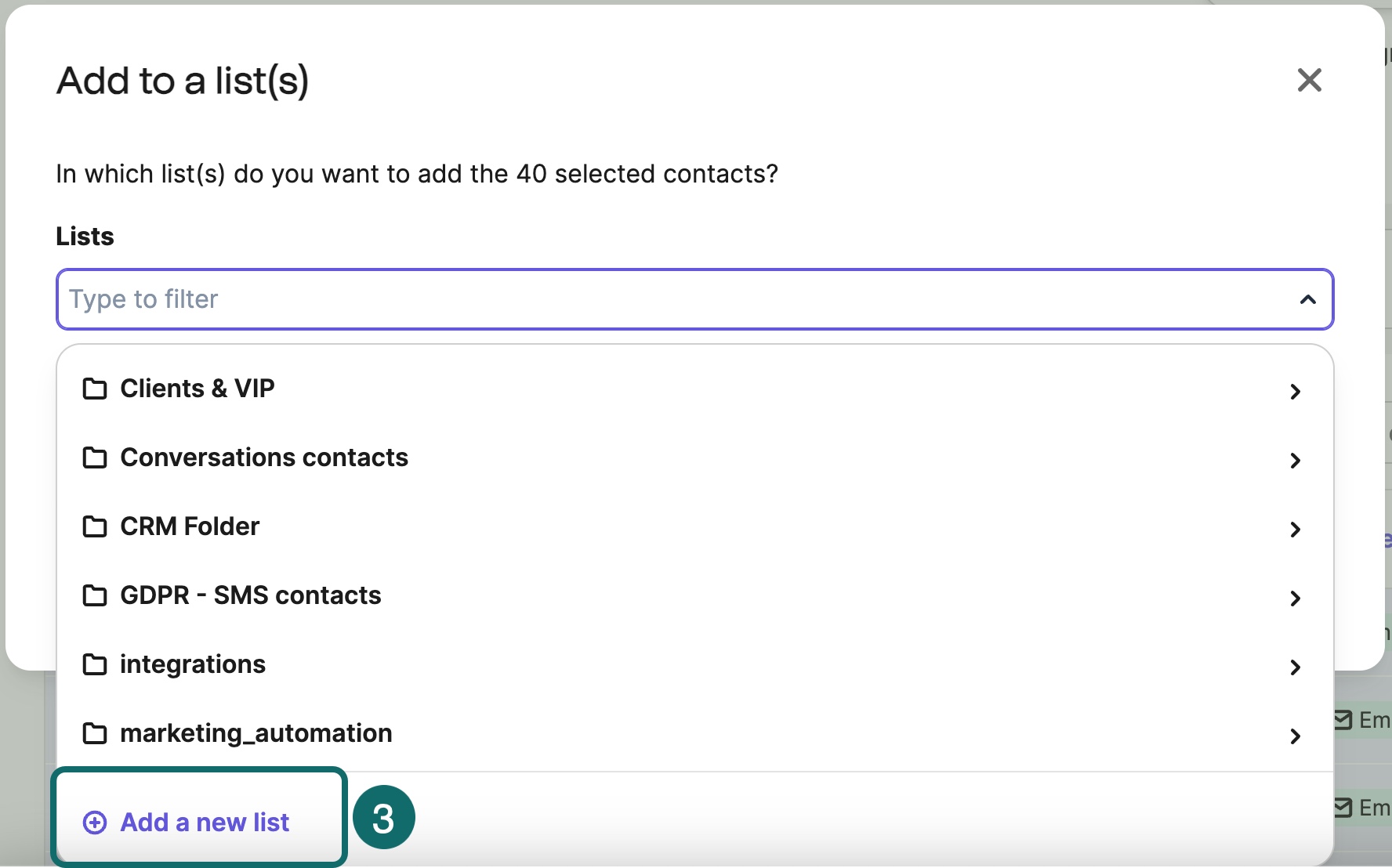 Create a new list from a segment of contacts – Home