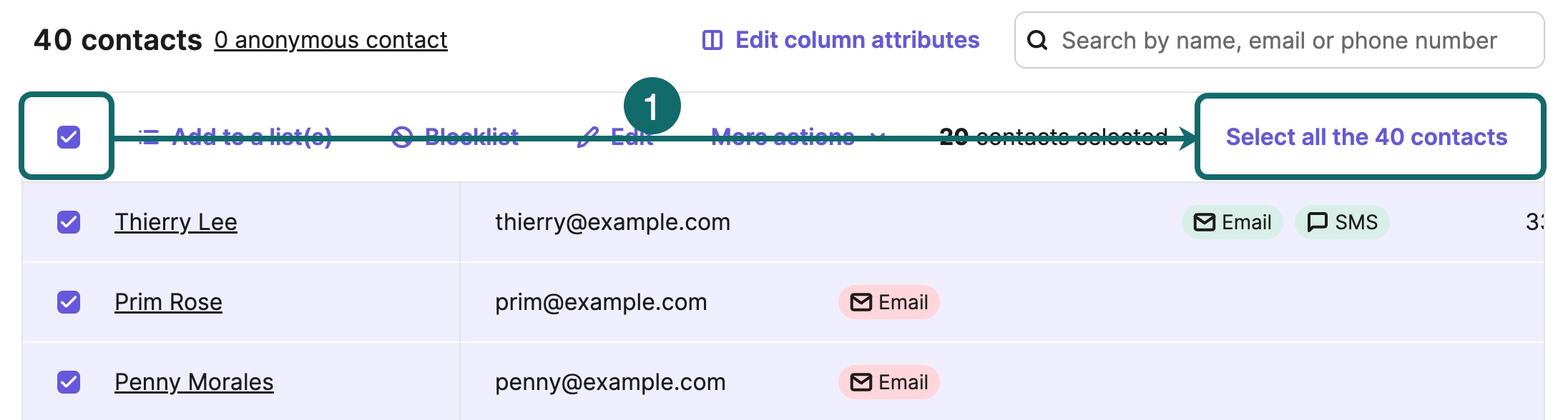 Create a new list from a segment of contacts – Home