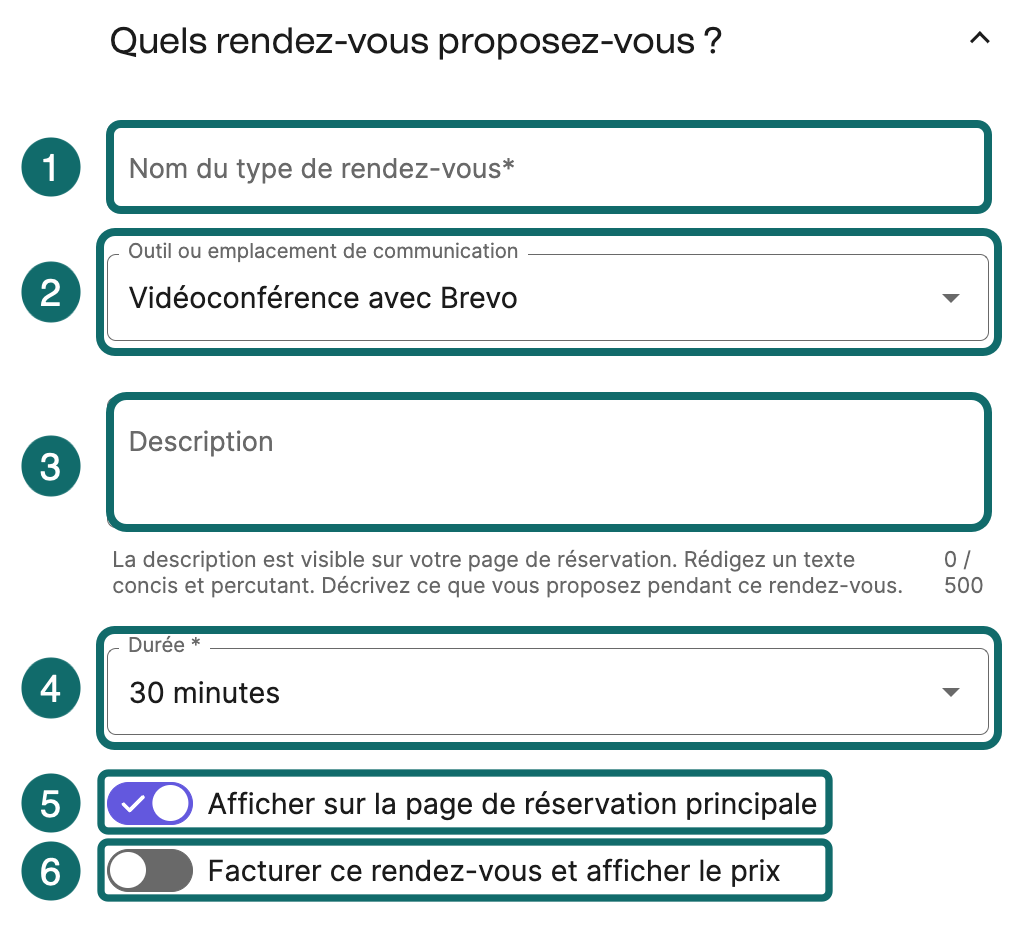 Créer et gérer vos types de rendez-vous – Accueil
