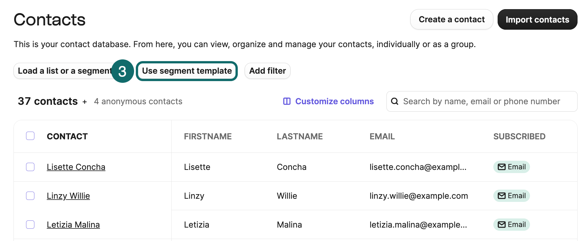 Segment your contacts using a segment template – Home