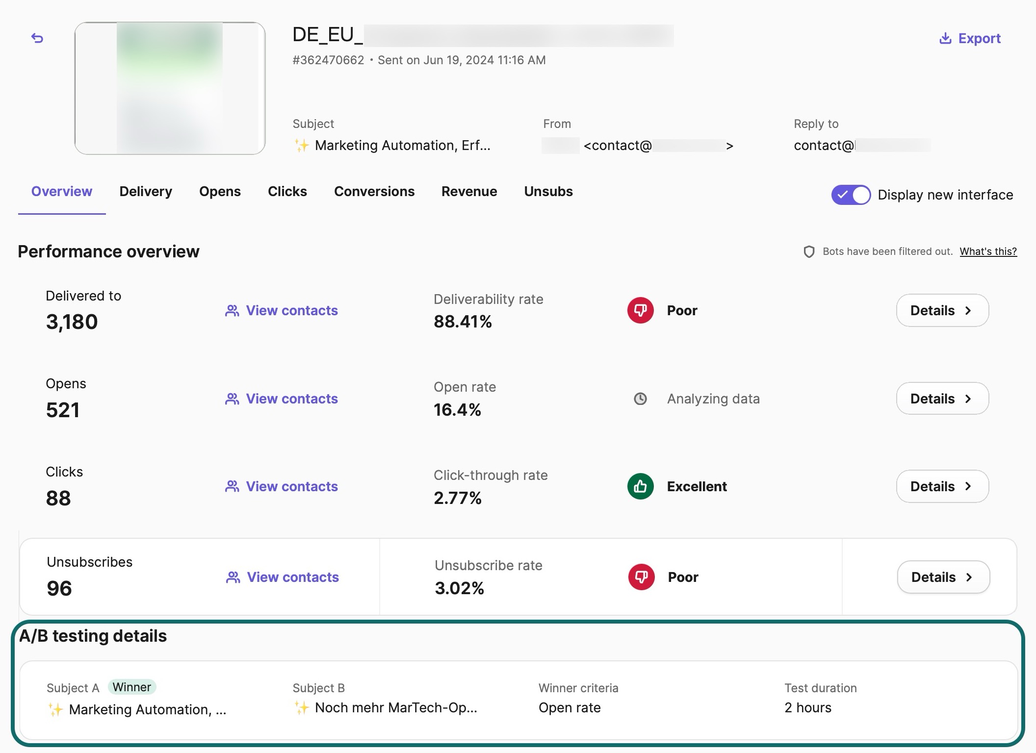 Create an A/B Test campaign – Home
