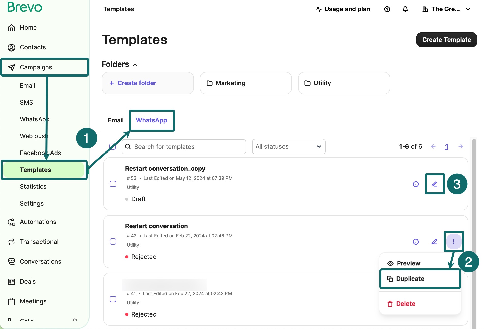 Administrar y editar plantillas de WhatsApp – Inicio