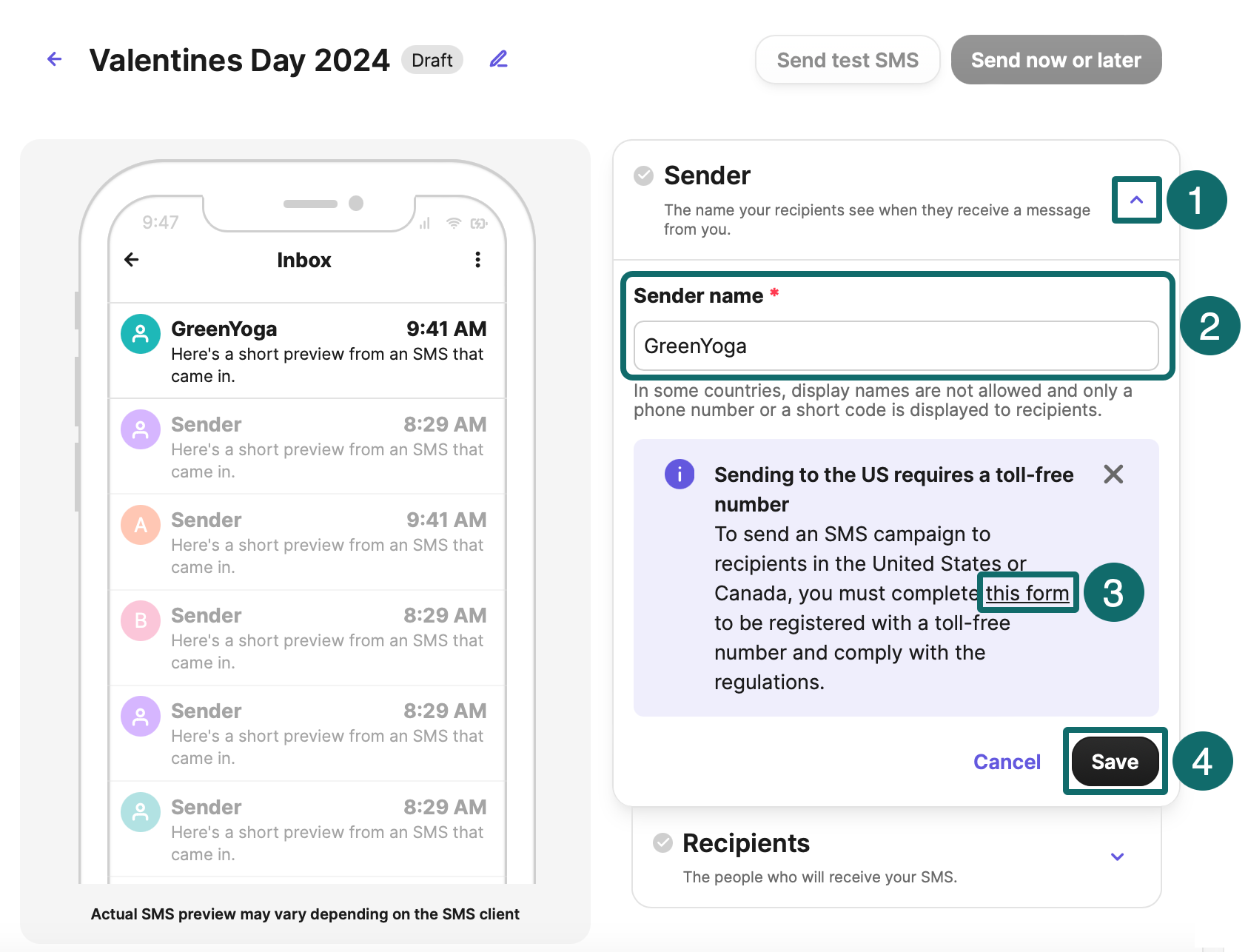 Create an SMS campaign – Home