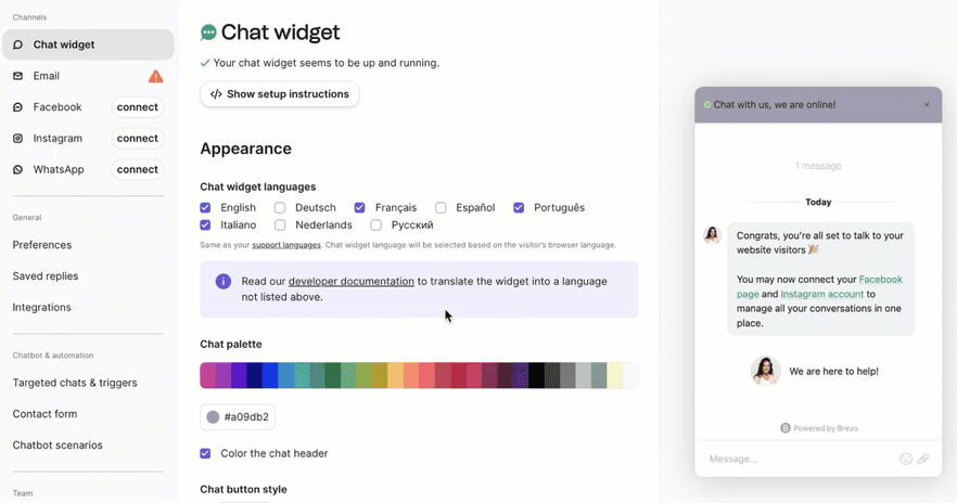 Anpassen des Aussehens deines Chat Widgets – Startseite